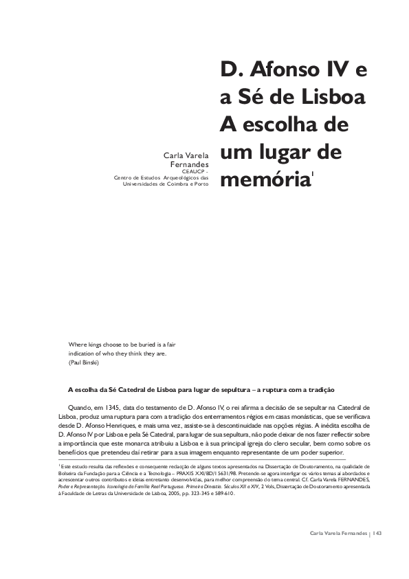 (PDF) D. Afonso IV e a Sé de Lisboa. A escolha de um lugar de memória