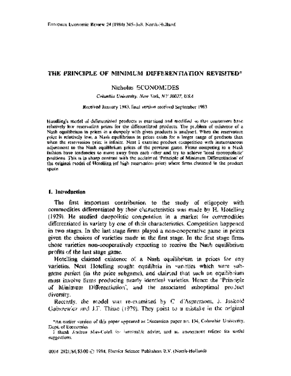 (PDF) The Principle of Minimum Differentiation Revisited