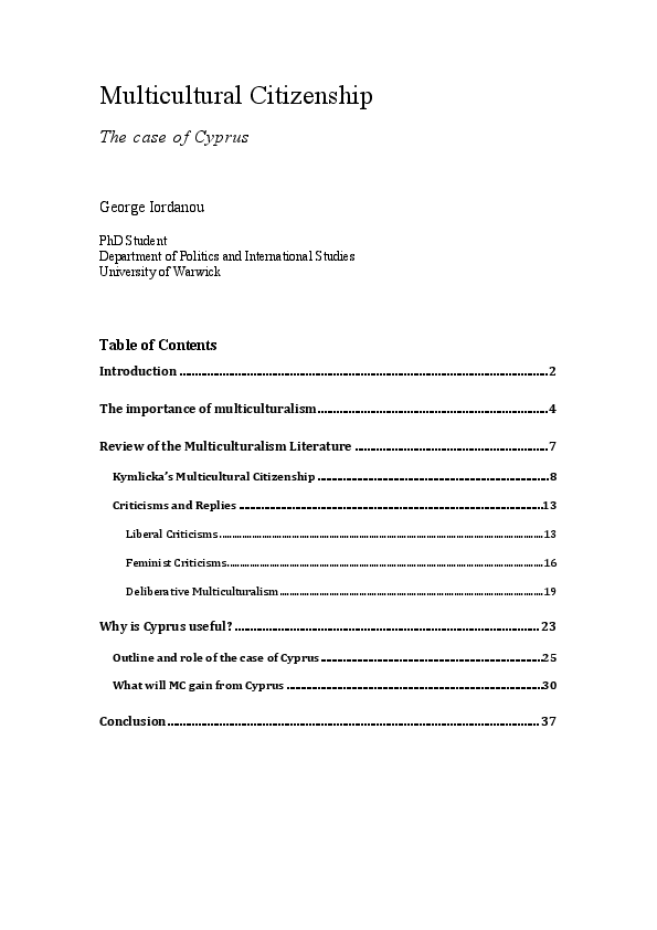 (PDF) First Year Review Paper - Multicultural Citizenship: the case of ...