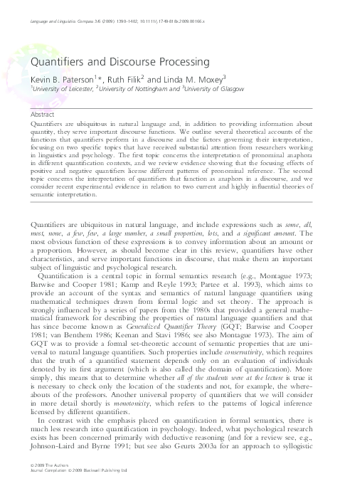 (PDF) Quantifiers and Discourse Processing