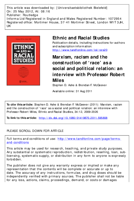 (PDF) Marxism, Racism and the Construction of 'Race' as a Social and ...