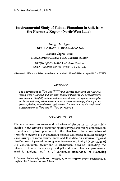(PDF) Environmental Study of Fallout Plutonium in Soils from