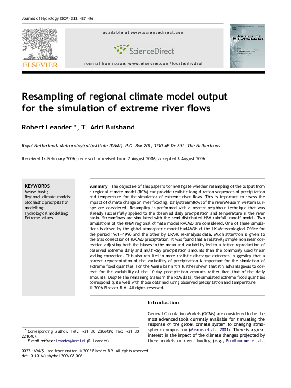 (PDF) Resampling of regional climate model output for the simulation of ...