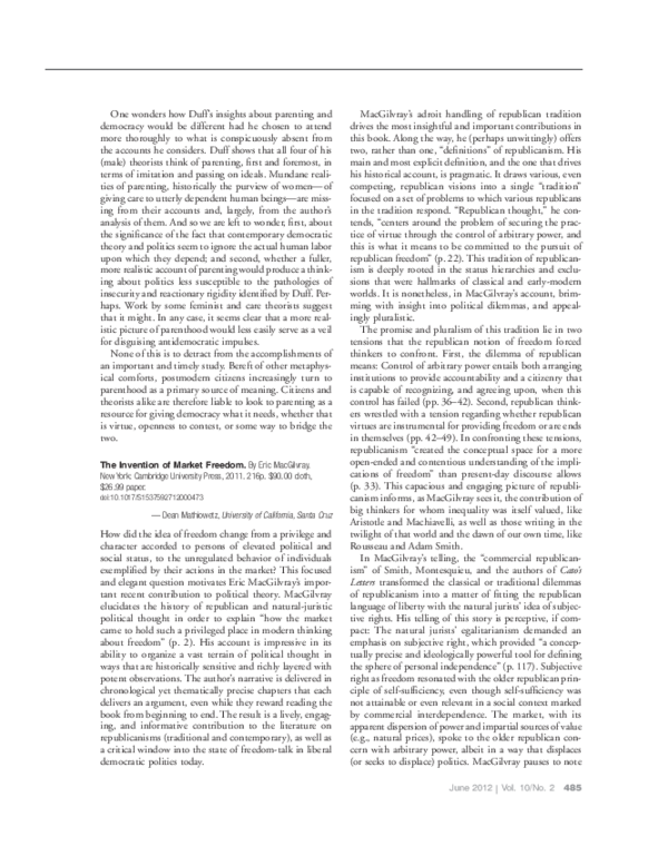 (PDF) Review of "The Invention of Market Freedom" by Eric MacGilvray