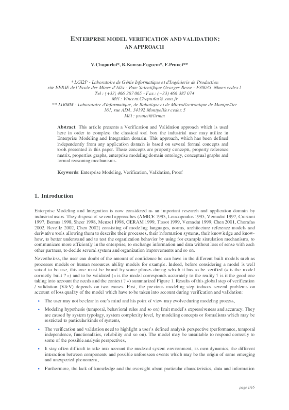 (PDF) Enterprise Model Verification and Validation: An Approach