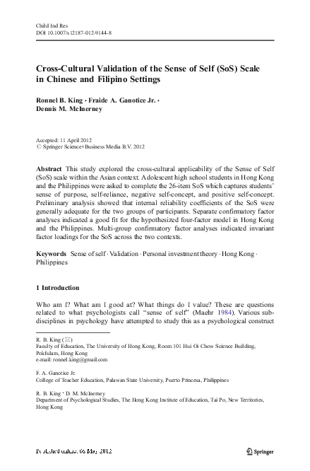 (PDF) Cross-Cultural Validation of the Sense of Self (SoS) Scale in ...