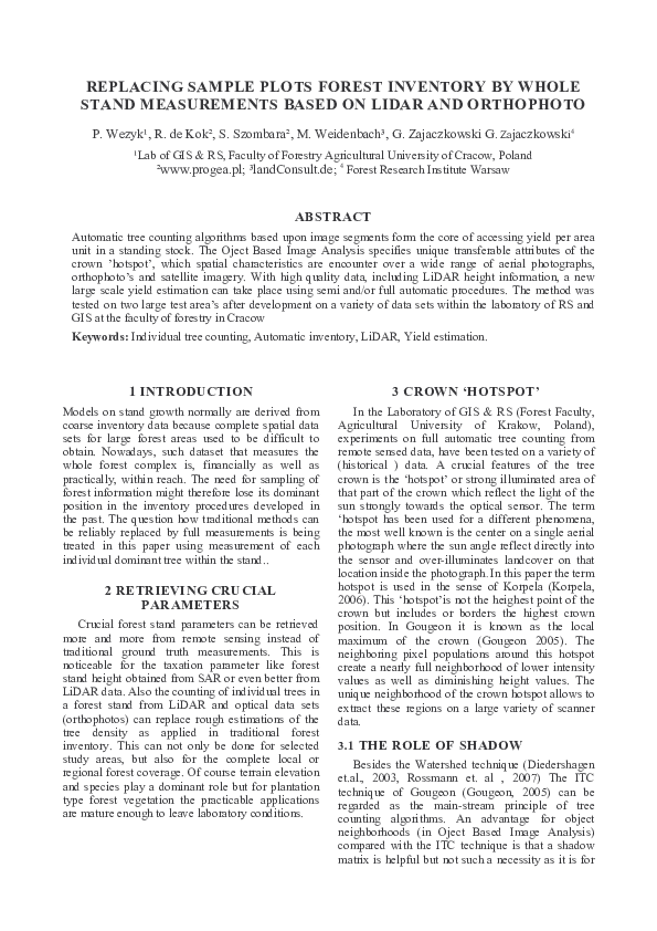 (PDF) Replacing sample plots forest inventory by whole stand ...