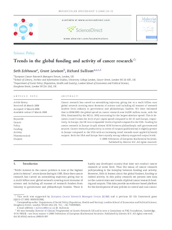 (PDF) Trends in the global funding and activity of cancer research