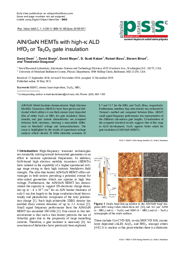 (PDF) AlN/GaN HEMTs with high-k ALD HfO2 or Ta2O5 gate insulation