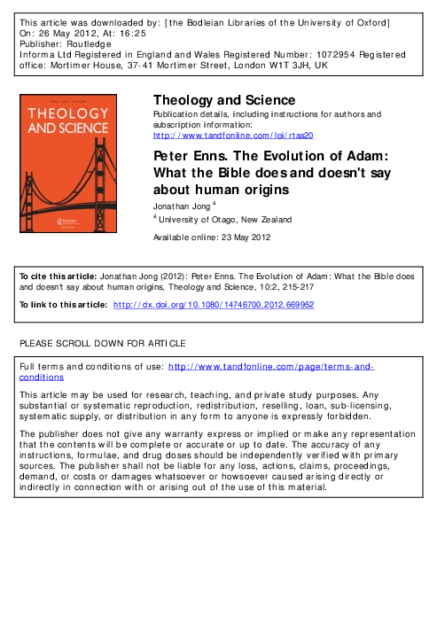 (PDF) Peter Enns. The Evolution of Adam: What the Bible does and doesn ...