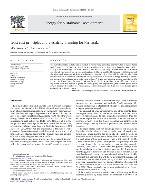 Pdf Least Cost Principles And Electricity Planning For Karnataka
