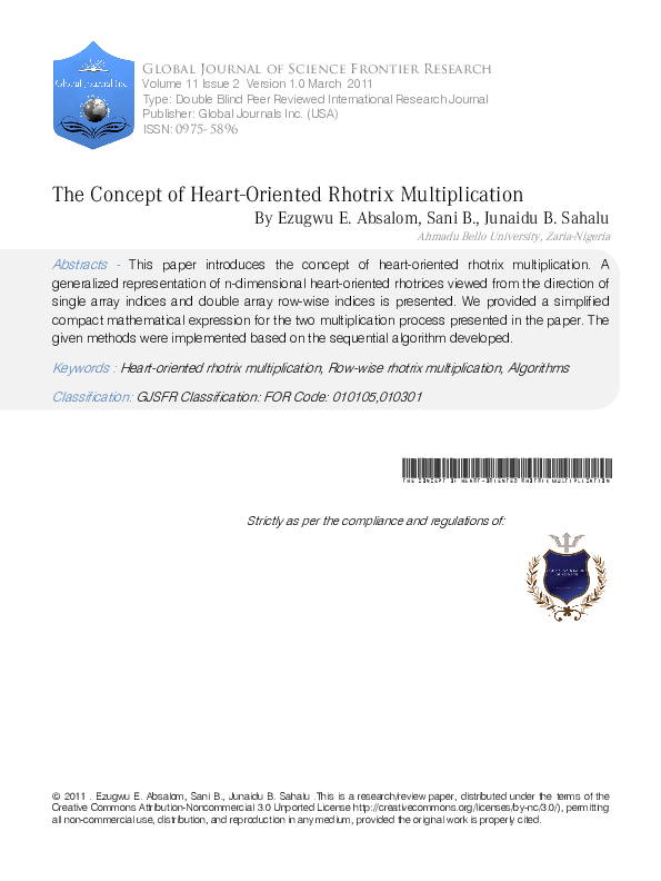 Pdf The Concept Of Heart Oriented Rhotrix Multiplication 