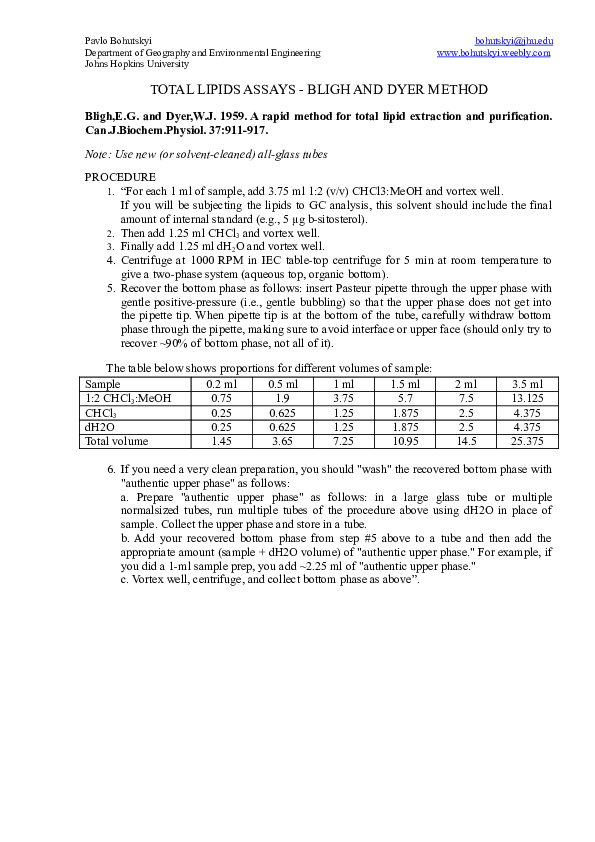 (PDF) Total Lipids Assays_Bligh and Dyer_original and two-step