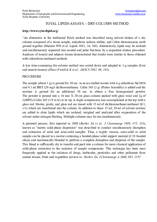 (PDF) Total Lipids Assays_Dry-column method