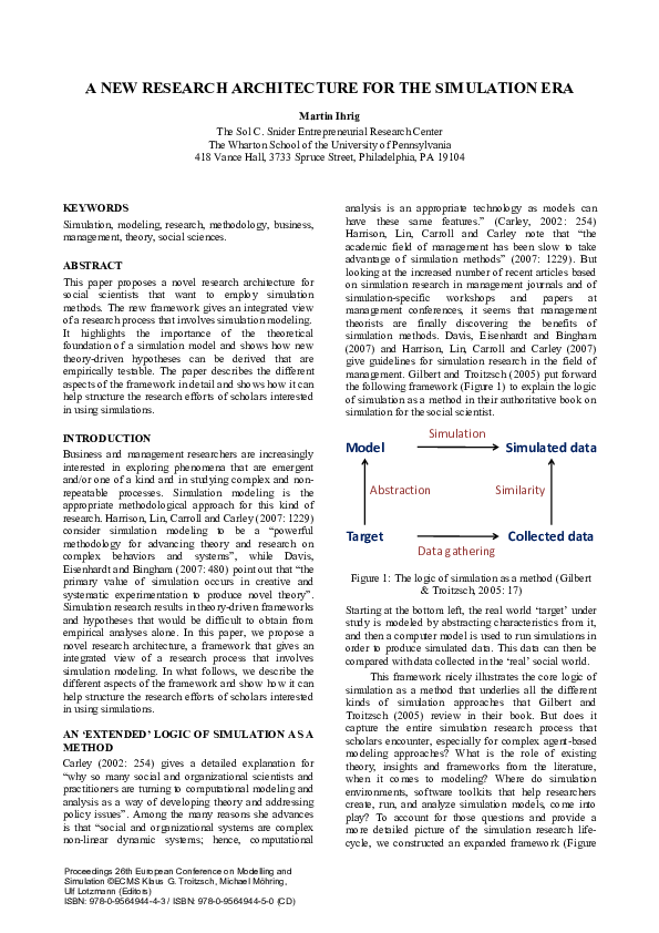 (PDF) A NEW RESEARCH ARCHITECTURE FOR THE SIMULATION ERA
