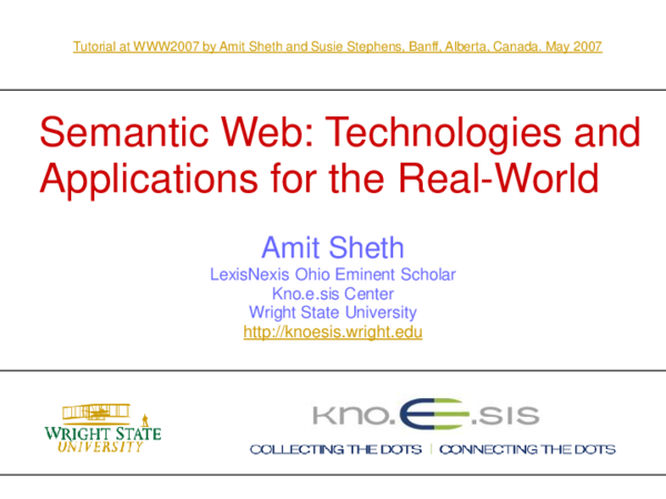 (PPT) Semantic Web: Technologies and Applications for the Real-World