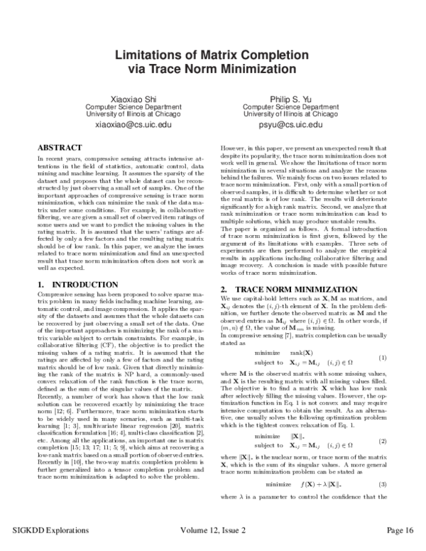 Pdf Limitations Of Matrix Completion Via Trace Norm Minimization