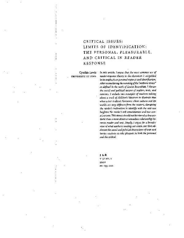 (PDF) Critical issues: Limits of identification: The personal ...