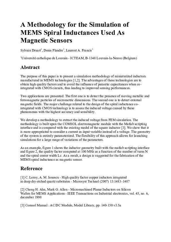 (PDF) A Methodology for the Simulation of MEMS Spiral Inductances Used ...