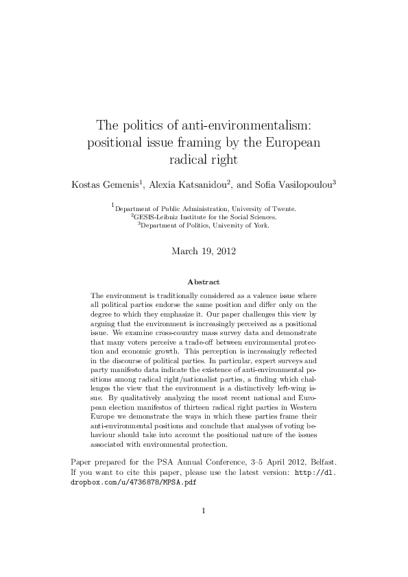 (PDF) The politics of anti-environmentalism: positional issue framing ...