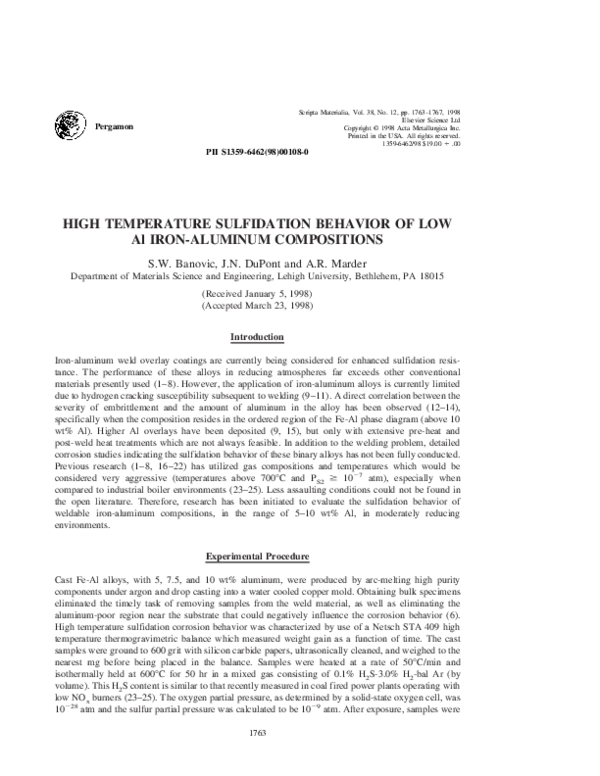 (PDF) High temperature sulfidation behavior of low Al iron-aluminum ...