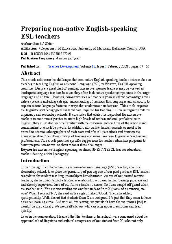 (PDF) Preparing non-native English-speaking ESL teachers