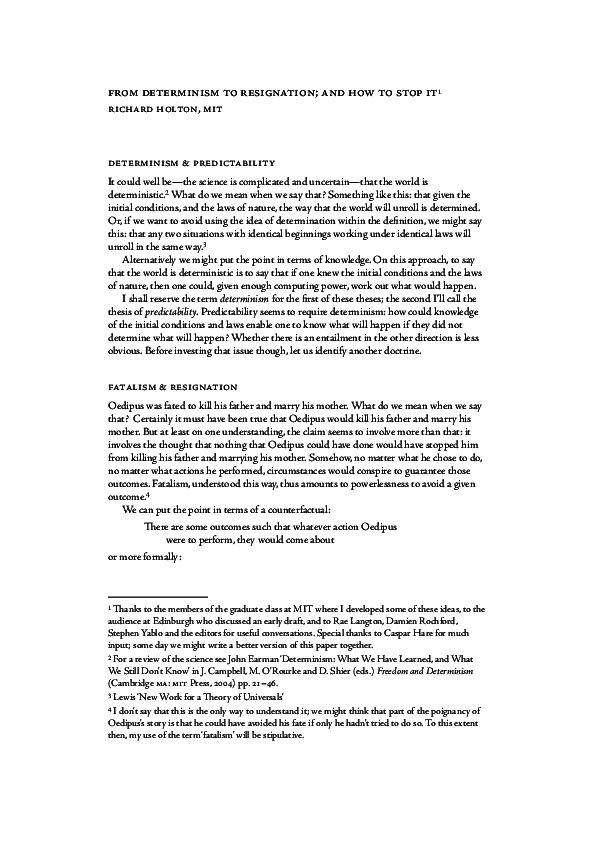 (PDF) From Determinism to Fatalism, and How to Stop It