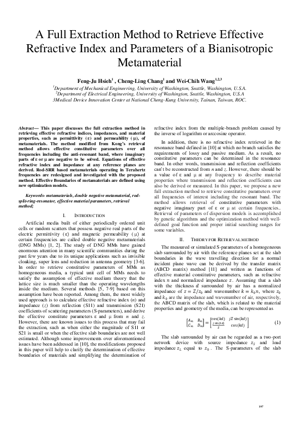 (PDF) A Full Extraction Method to Retrieve Effective Refractive Index and Parameters of a ...
