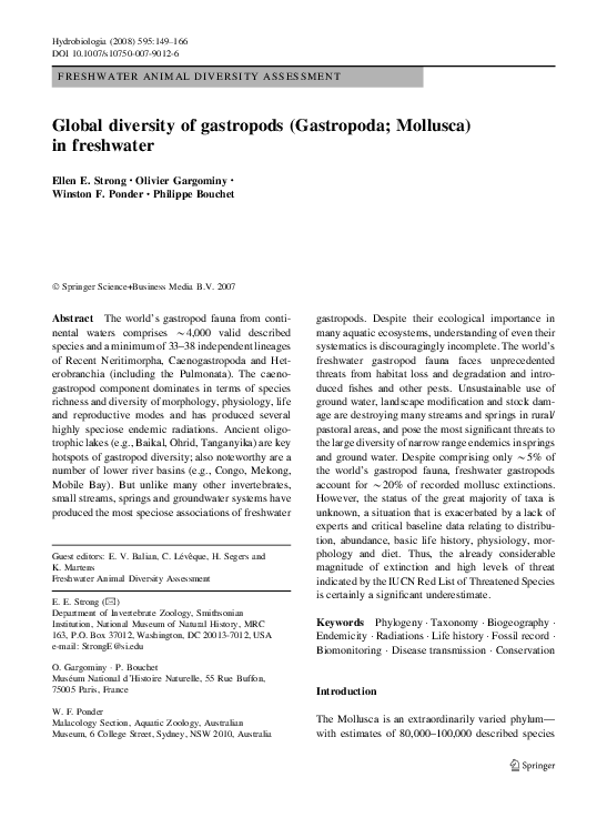 (PDF) Global diversity of gastropods (Gastropoda; Mollusca) in freshwater