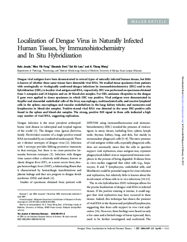 (PDF) Localization of dengue virus in naturally infected human tissues, by immunohistochemistry ...
