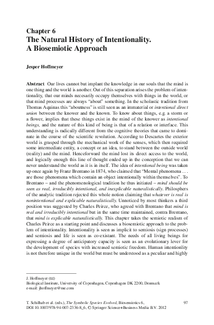 (PDF) The natural History of Intentionality. A Biosemiotic Approach