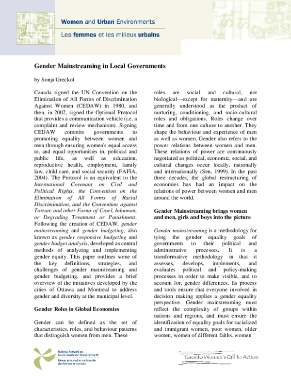 (PDF) Gender Mainstreaming in Local Governments