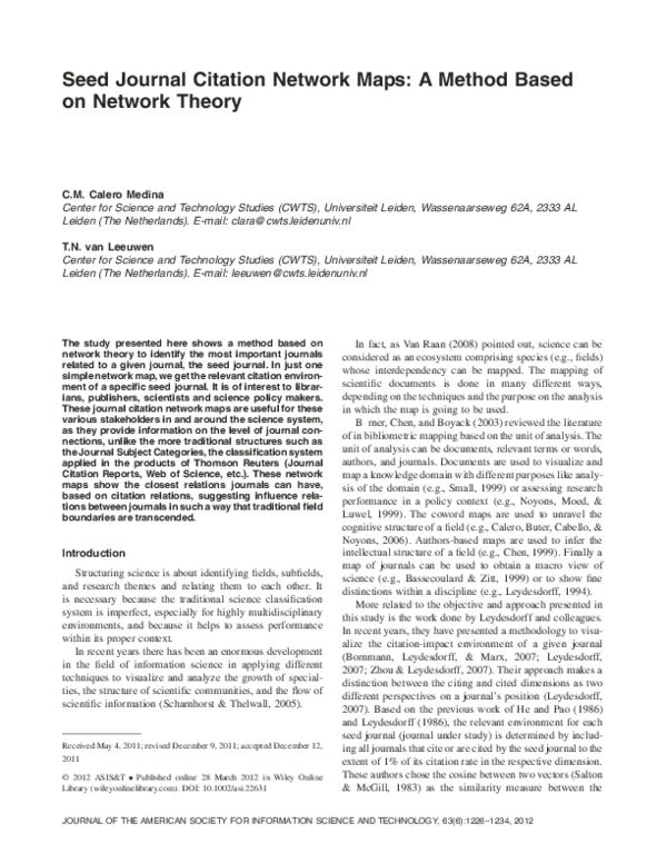 (PDF) Seed journal citation network maps: a method based on network theory