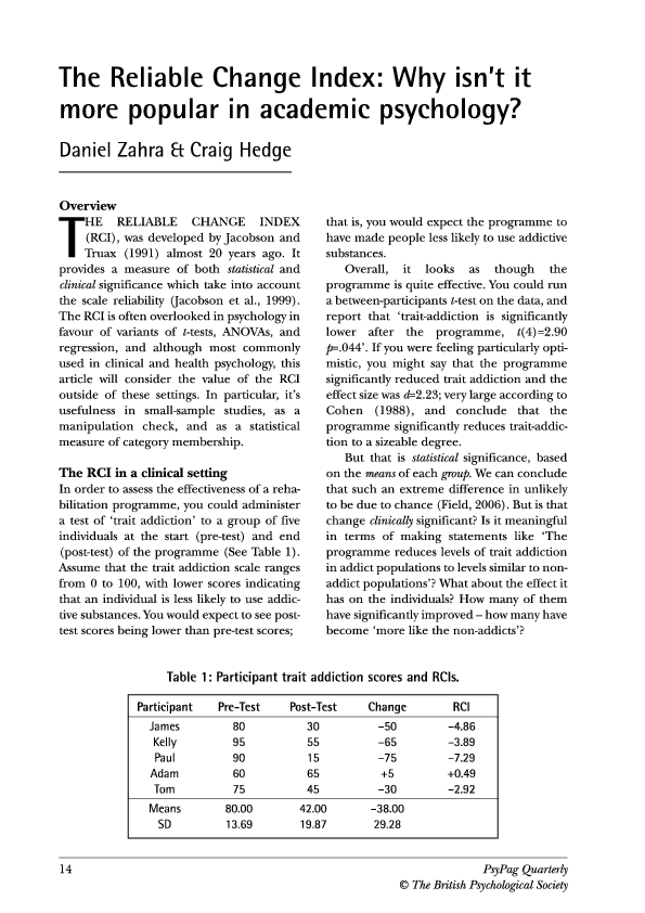 (PDF) The reliable change index: Why isn't it more popular in academic ...