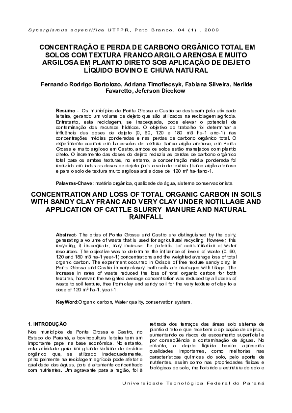 (PDF) CONCENTRAÇÃO E PERDA DE CARBONO ORGÂNICO TOTAL EM SOLOS COM ...