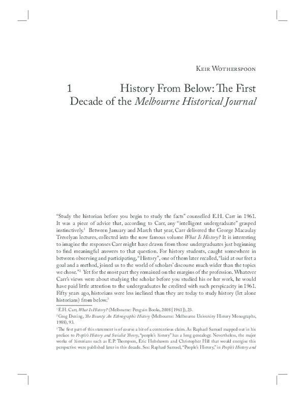 (PDF) History From Below: The first decade of the Melbourne Historical ...