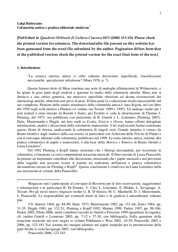 (DOC) Colometria antica e pratica editoriale moderna