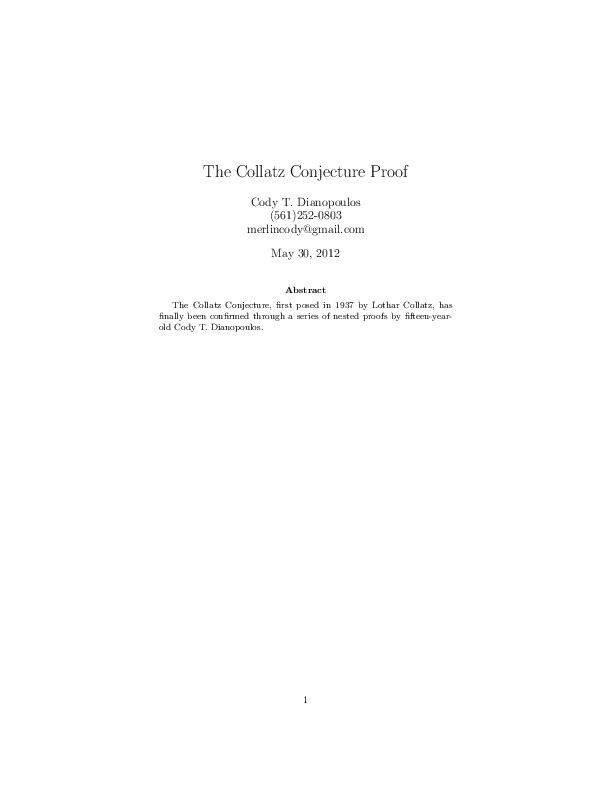 (PDF) COLLATZ CONJECTURE PROOF