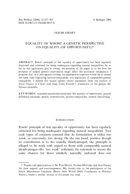 (PDF) Equality of whom? a genetic perspective on equality (of opportunity)