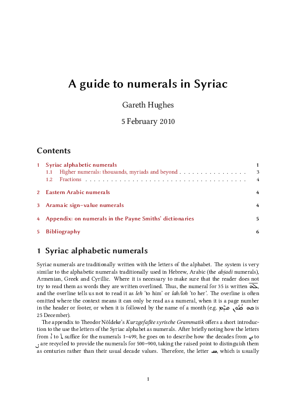 (PDF) A guide to numerals in Syriac