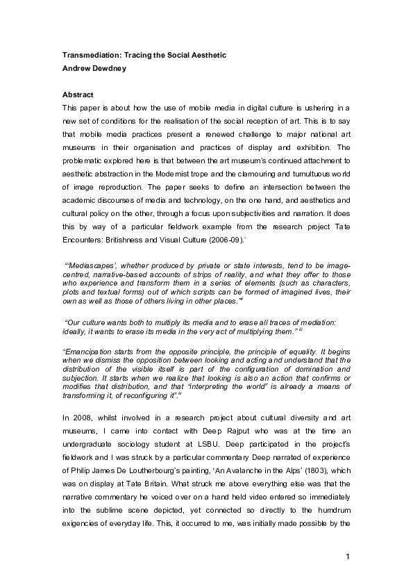 (PDF) Transmediation: Tracing the Social Aesthetic