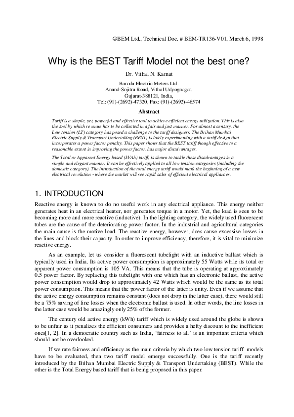 (PDF) Why is the BEST Tariff Model not the best one?