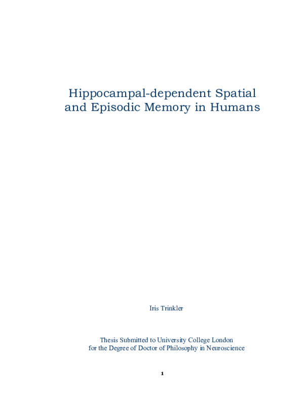 (PDF) Hippocampal-dependent Spatial and Episodic Memory in Humans