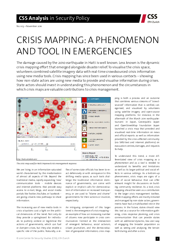 (PDF) CSS Analysis No. 103: Crisis Mapping: A Phenomenon and Tool in ...