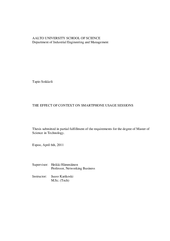 (PDF) The Effect of Context on Smartphone Usage Sessions