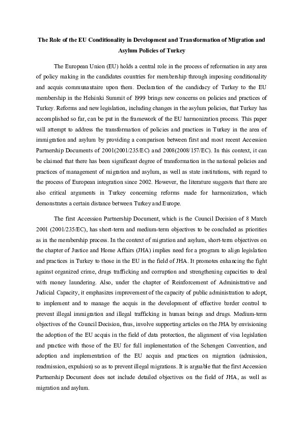 A Review on The Role of the EU Conditionality in Development and Transformation of Migration and ...