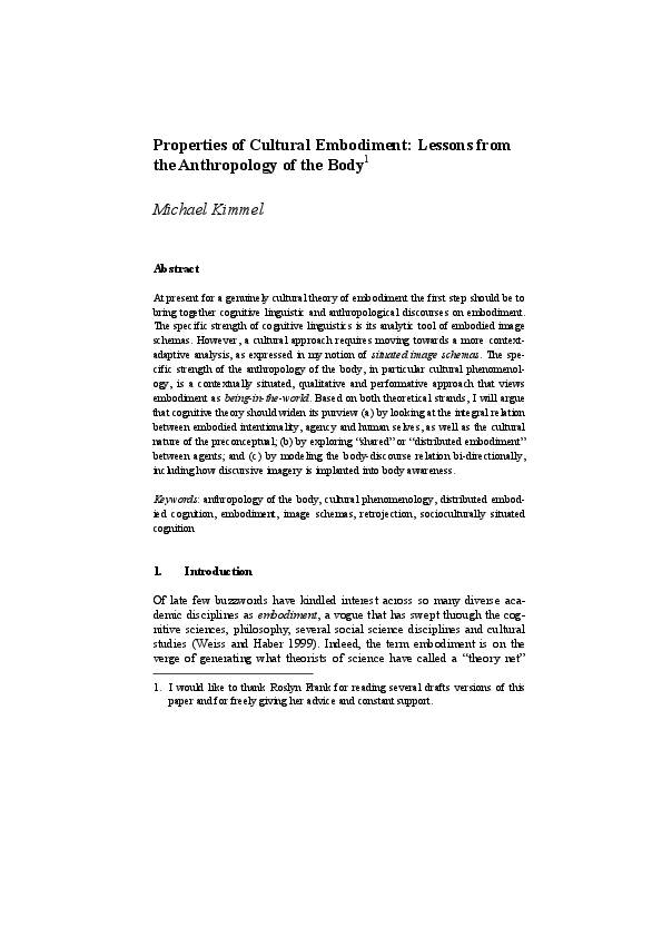 (PDF) Properties of cultural embodiment: Lessons from the anthropology ...