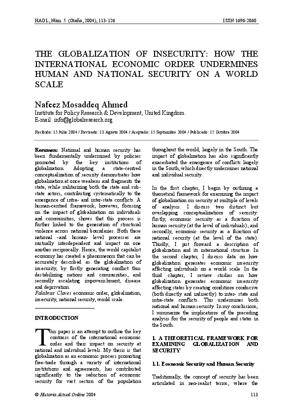 (PDF) The Globalization of Insecurity: How the international economic ...