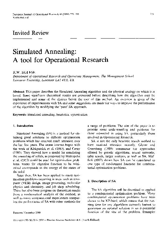 (PDF) Simulated annealing: A tool for operational research