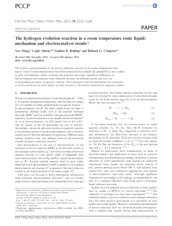 (PDF) The hydrogen evolution reaction in a room temperature ionic ...